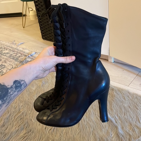 Rochas | Shoes | Rochas Victorian Style Lace High Heel Leather Boots ...